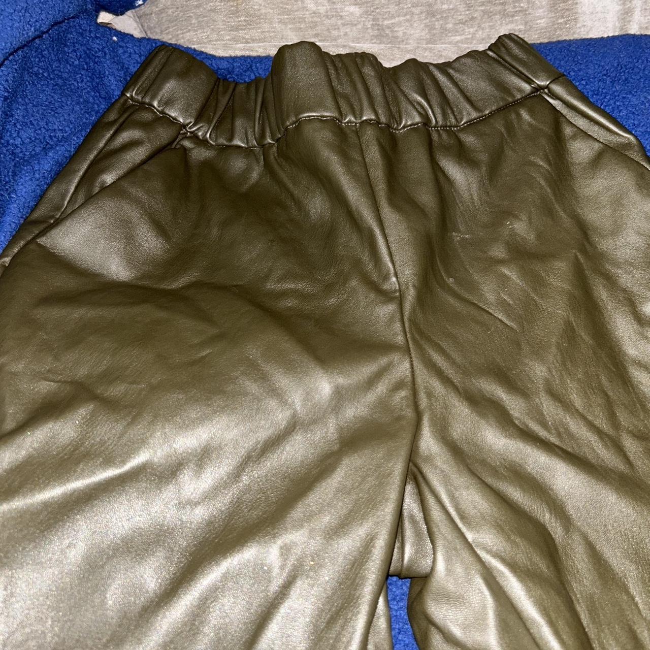 Green Pleather Joggers - Depop
