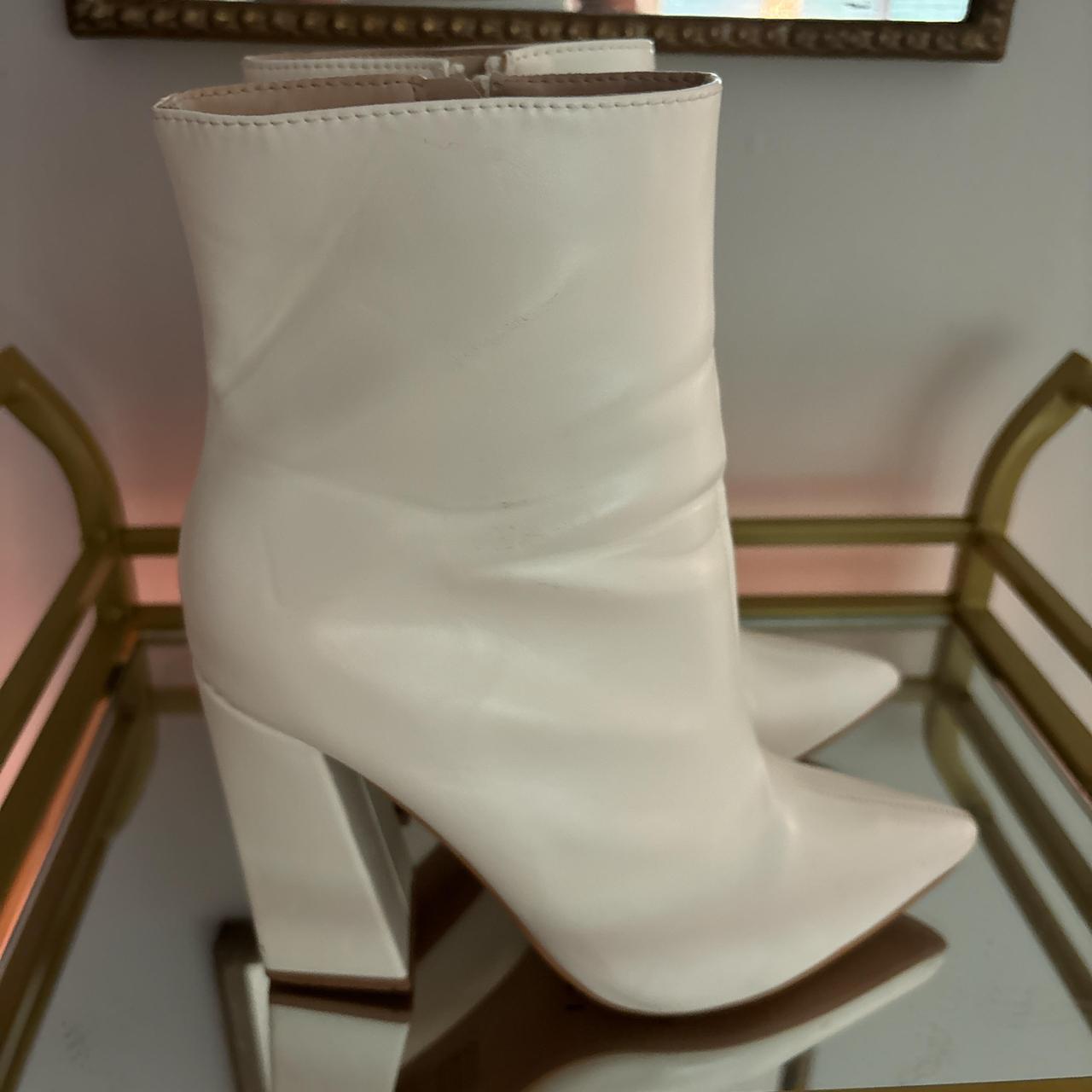 BOOHOO CREAM GOGO BOOTS size 6, fits more than a... - Depop