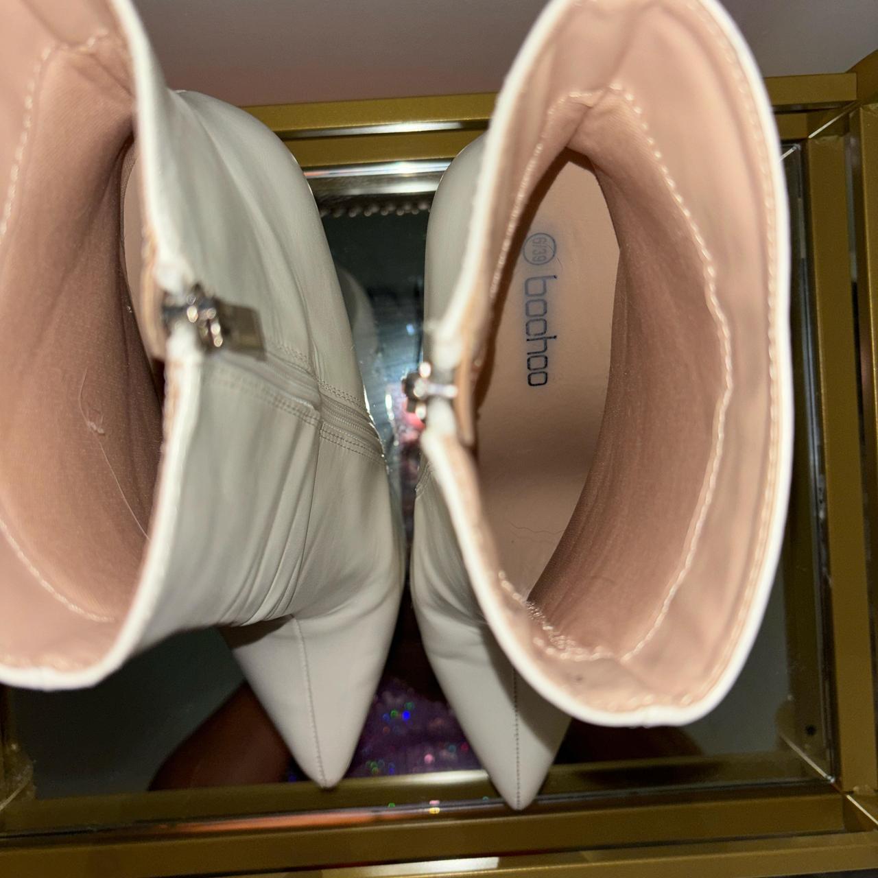 BOOHOO CREAM GOGO BOOTS size 6, fits more than a... - Depop