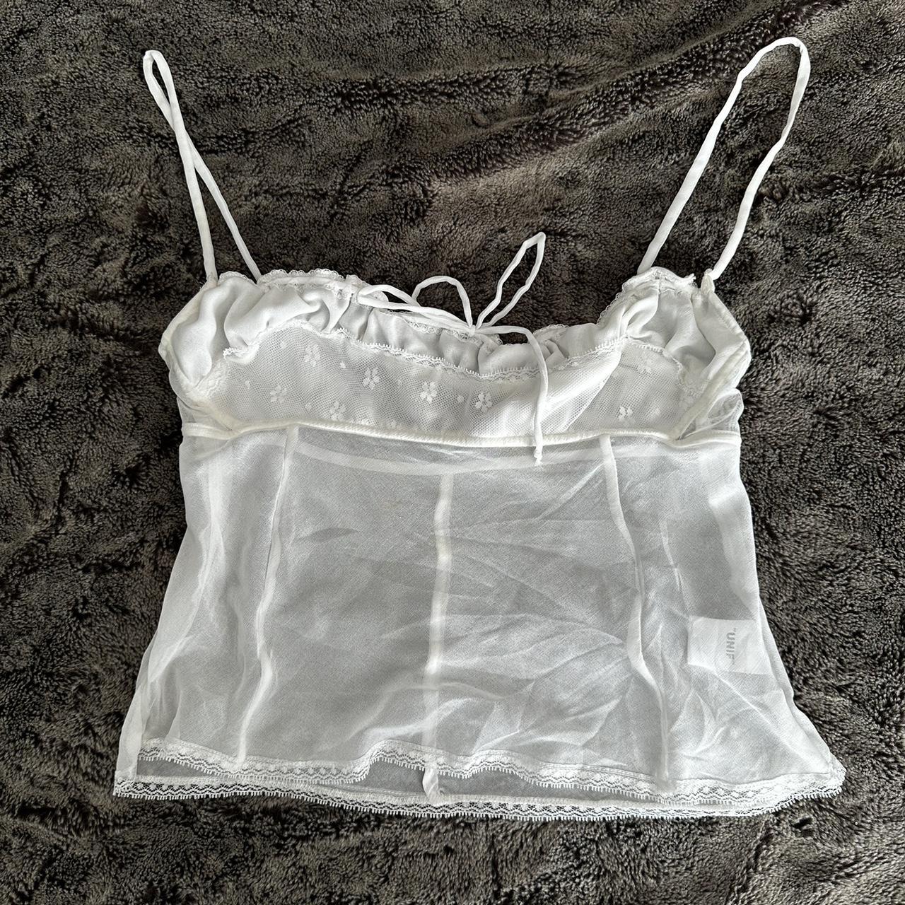 Unif Angel white sheer top. Small concealer stains... - Depop
