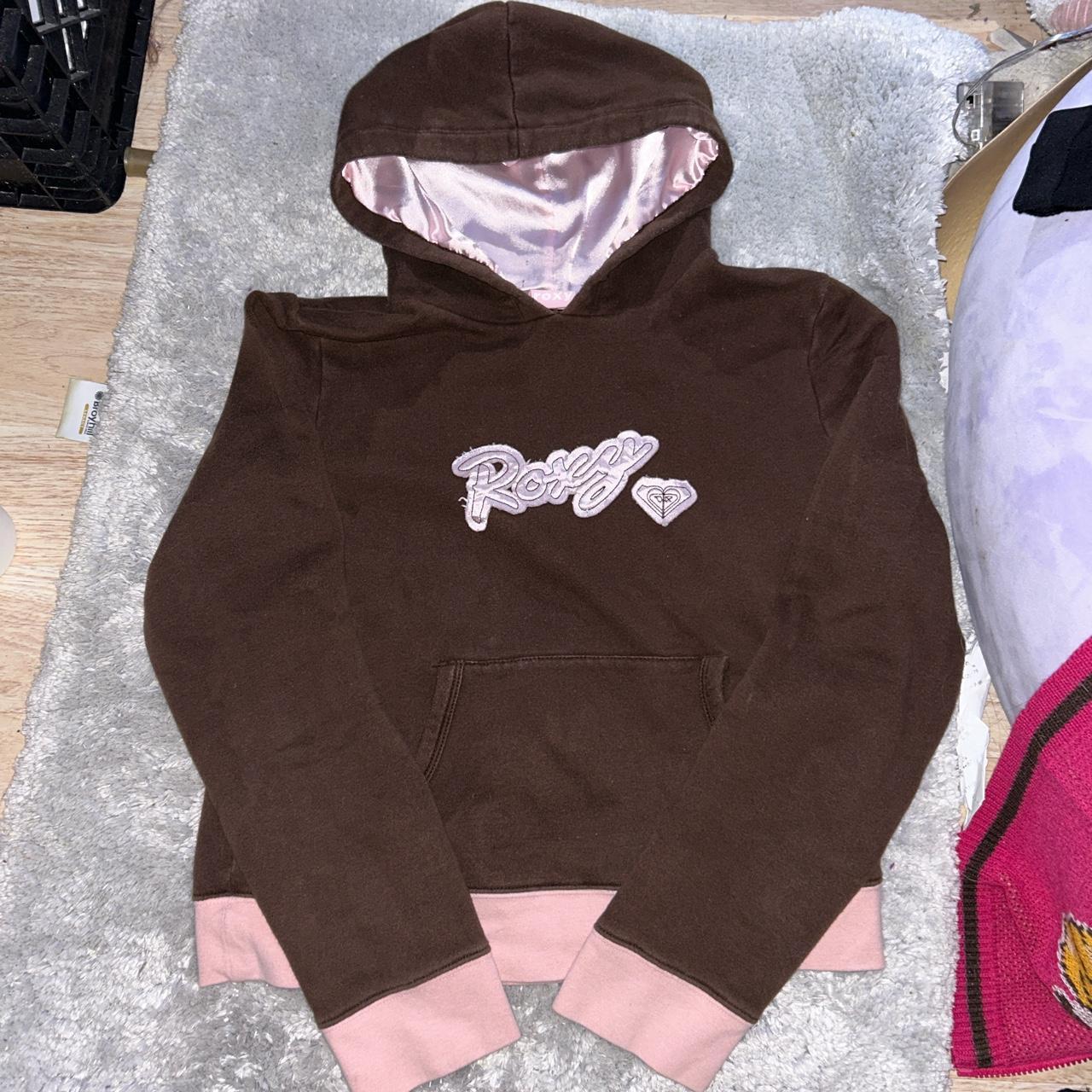 Roxy Kids medium. Brown and pink hoodie. Kangaroo... - Depop