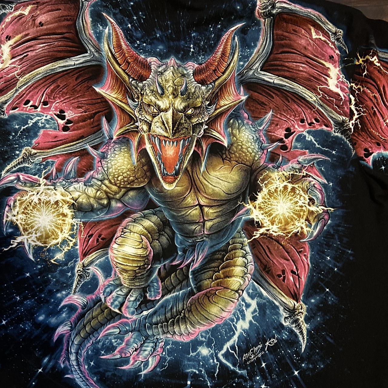 Sick dragon print t shirt on high definition tag.... - Depop