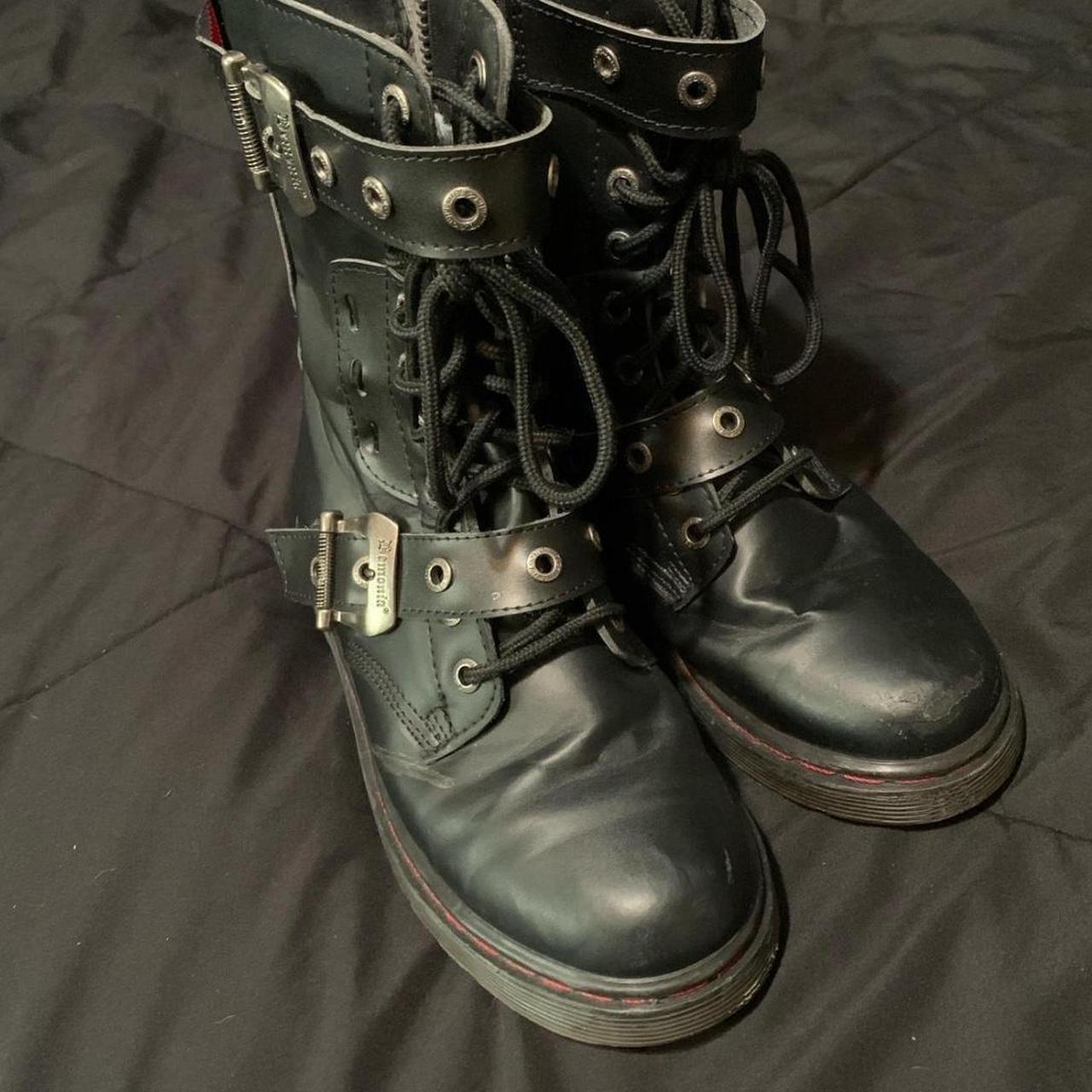 Demonia combat boots with straps metal punk emo | Depop