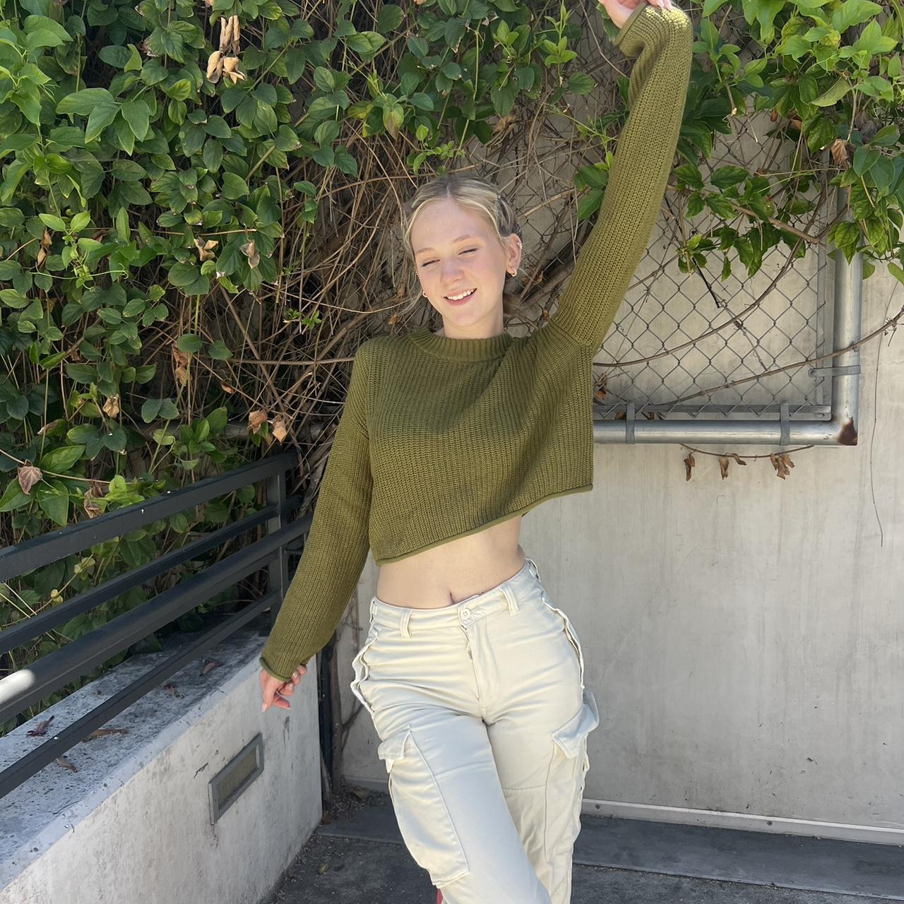 Green Knit Crop Top Sweater worn by Lily Brooks... - Depop