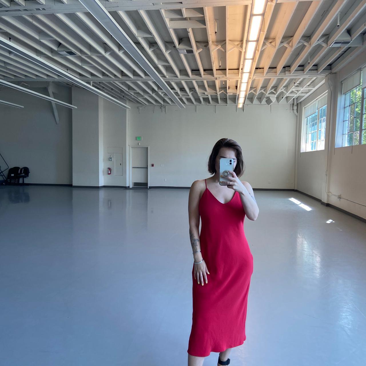 evan-picone brand vintage 90's red midi slip dress.... - Depop