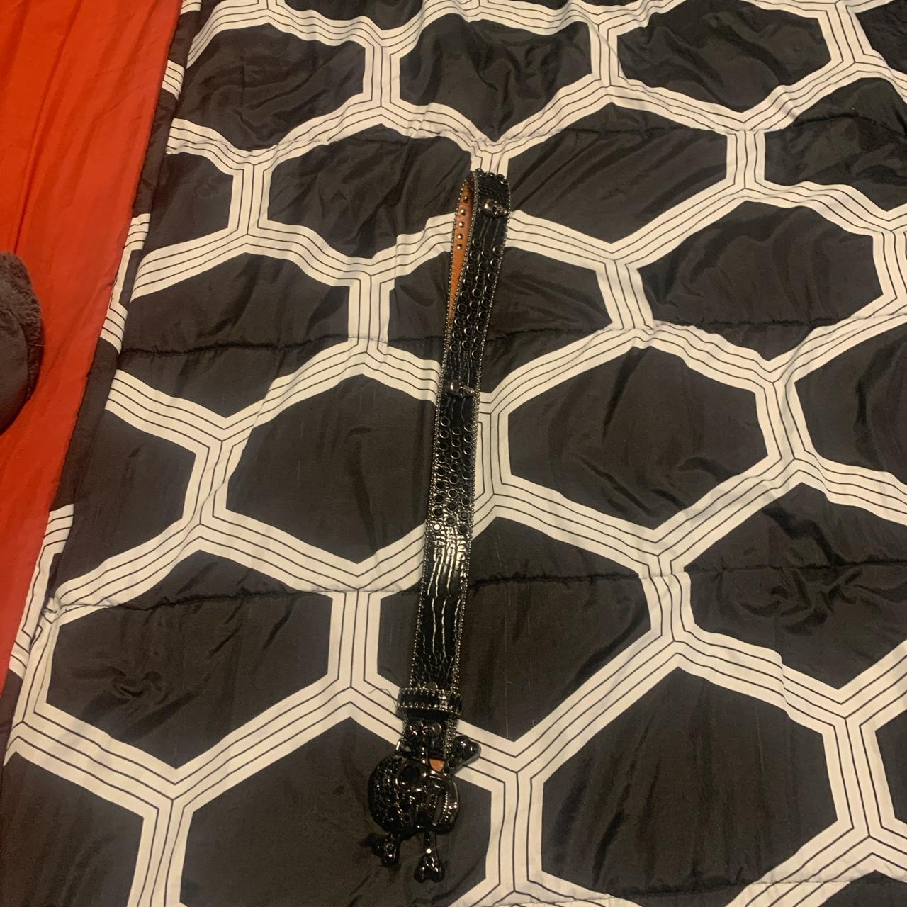 black affliction type cyber y2k rhinestone belt w... - Depop