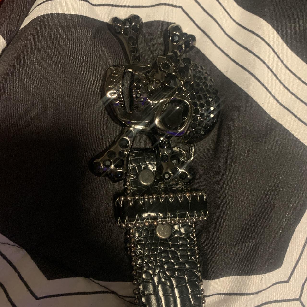 black affliction type cyber y2k rhinestone belt w... - Depop