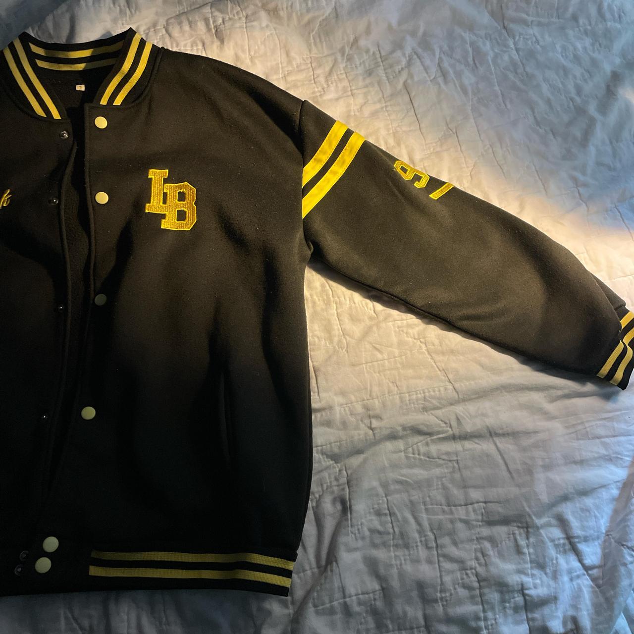 Oversized Black and yellow varsity jacket - Depop