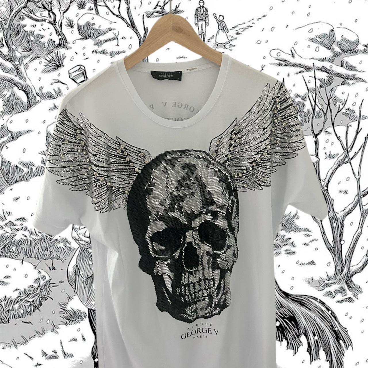 rhinestone skull shirt by george v size large... - Depop