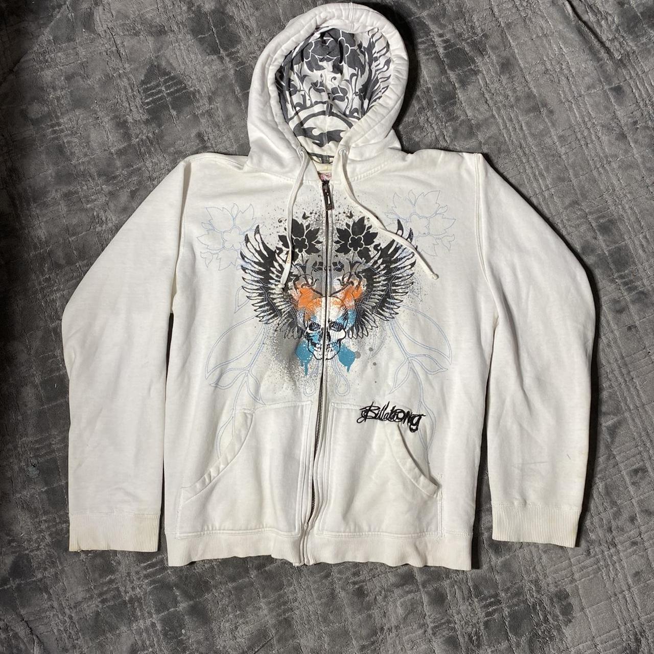 Clean ass cybery2k Billabong zipup with skulls and... - Depop