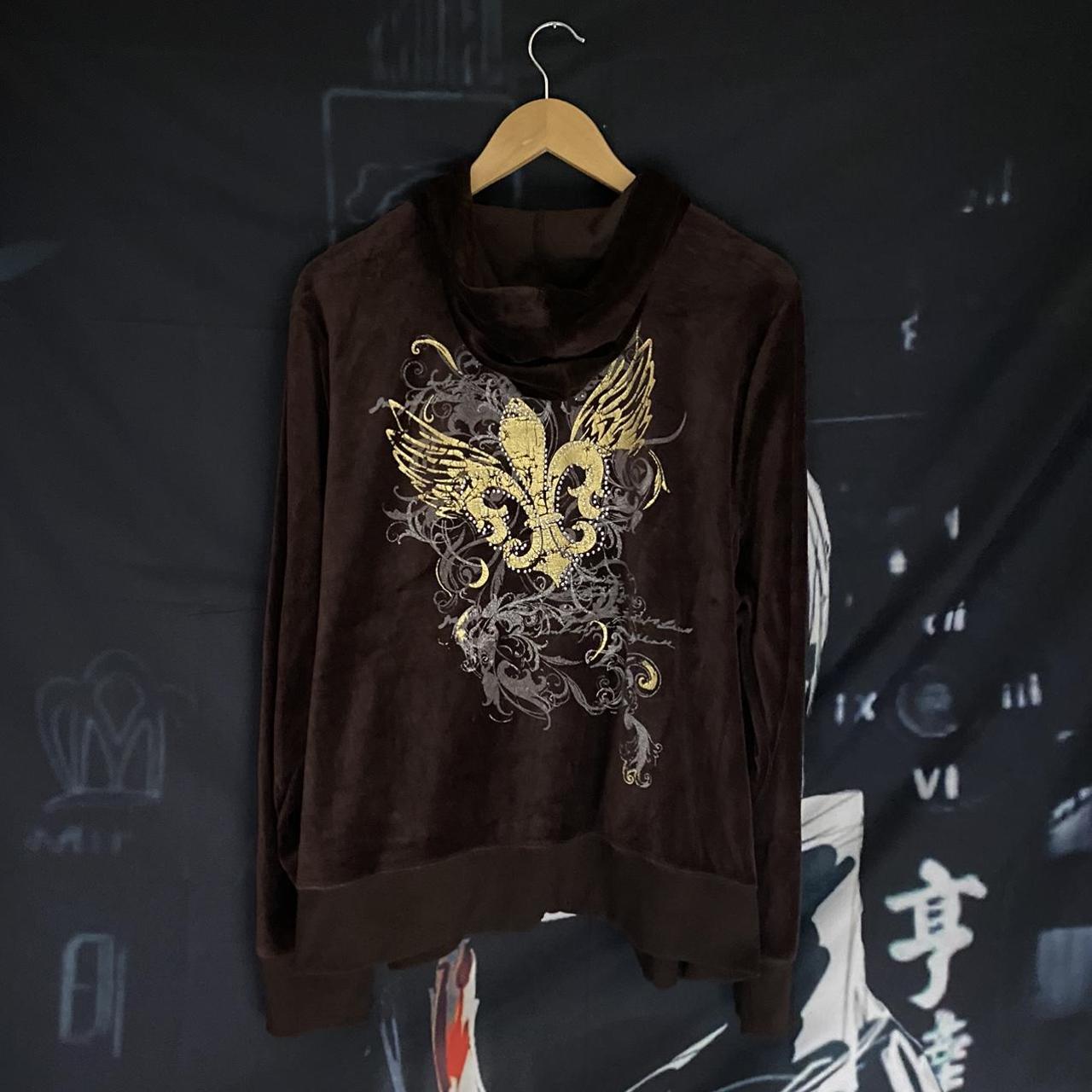 cybery2k velvet zipup with fleur de lis design • no... - Depop