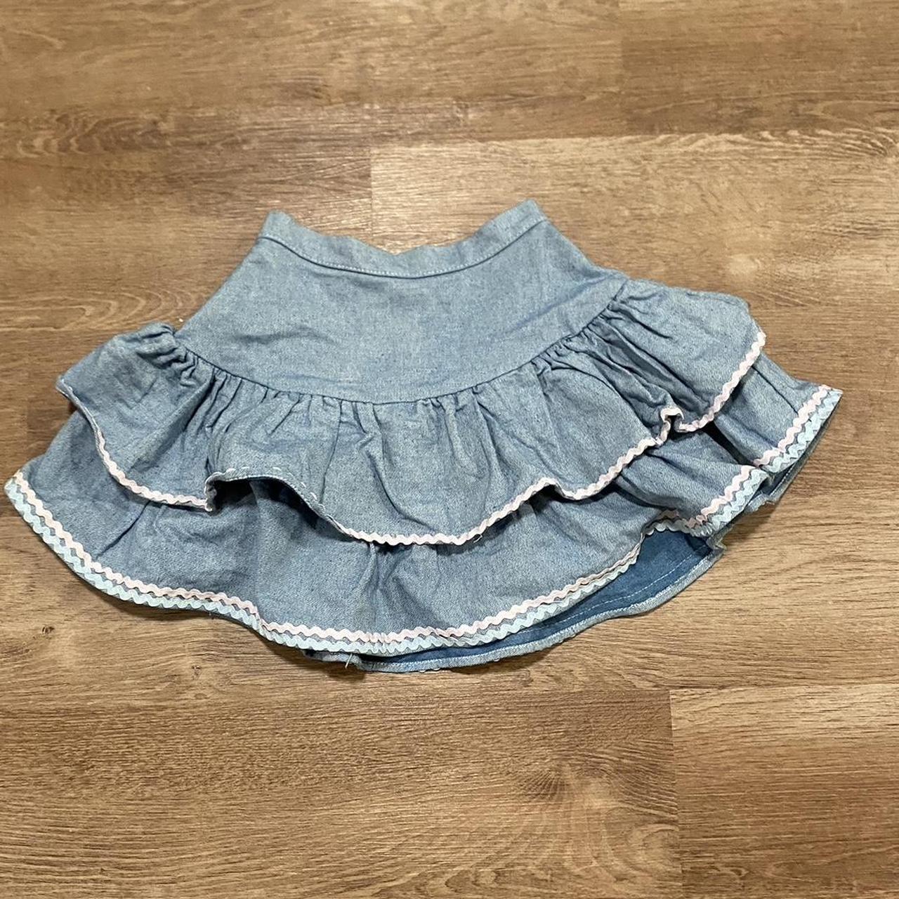 Coquette ruffle denim skirt Super cute mini denim... - Depop