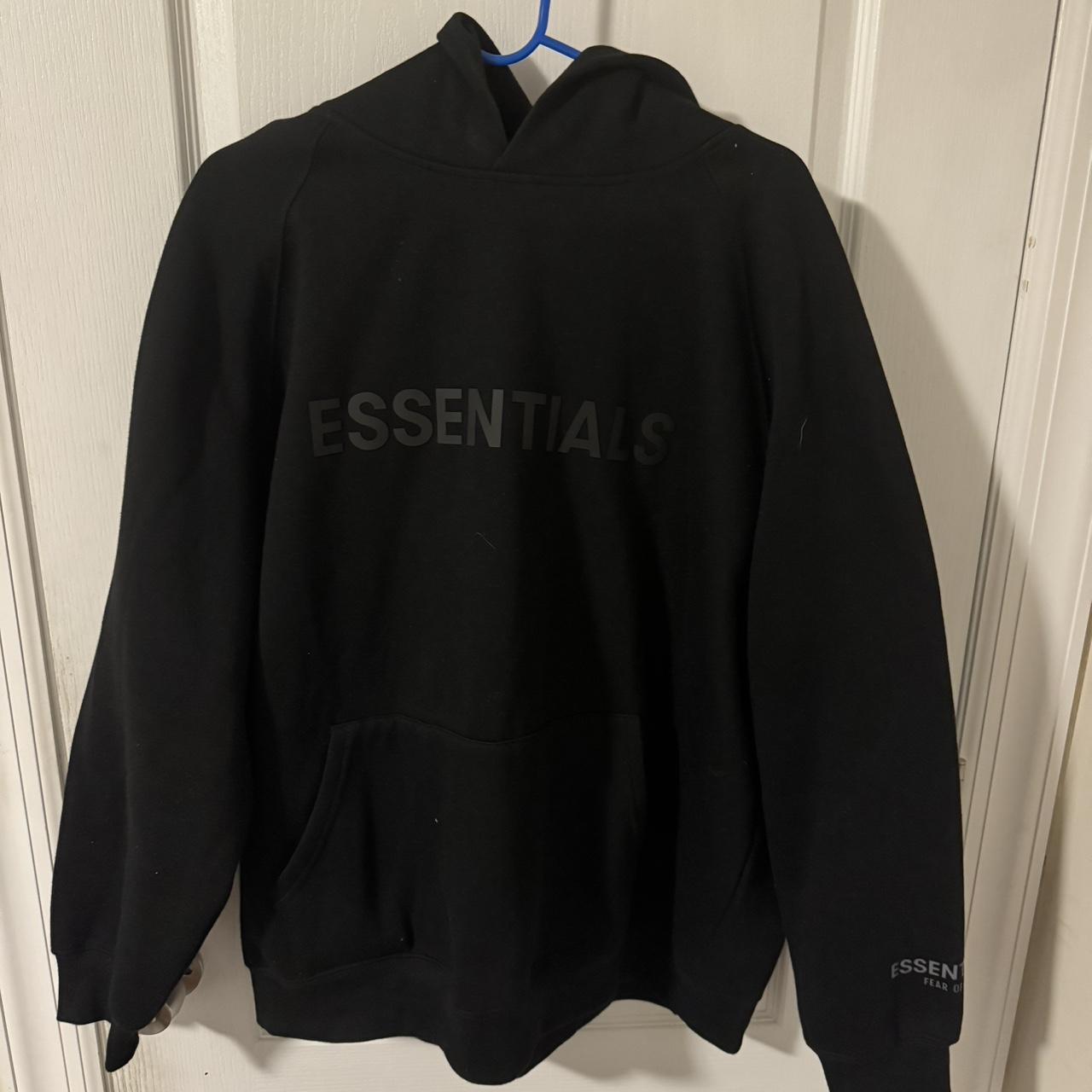 BLACK ESSENTIALS HOODIE - Depop