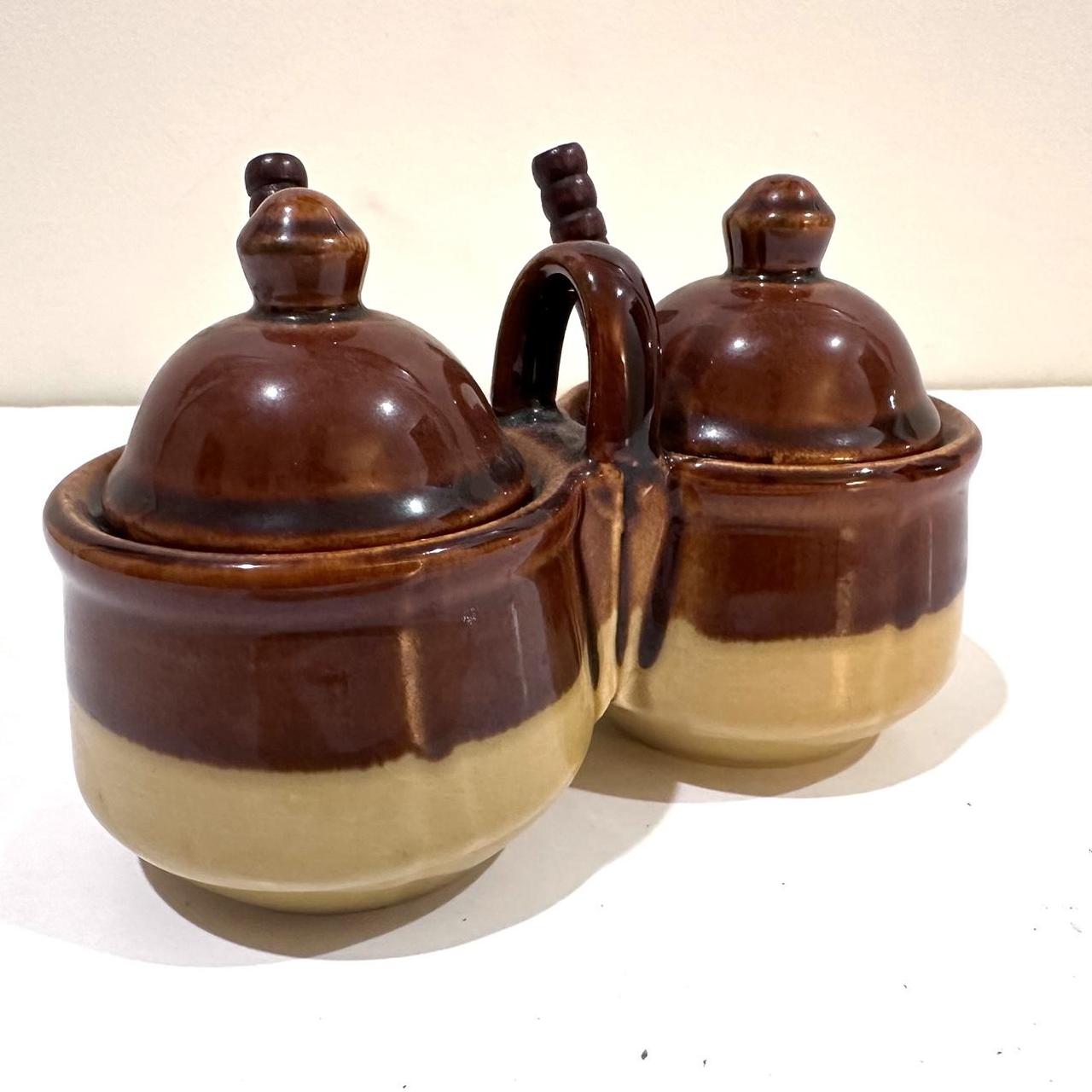 Vintage 70s Stoneware Brown Pottery Combination... - Depop