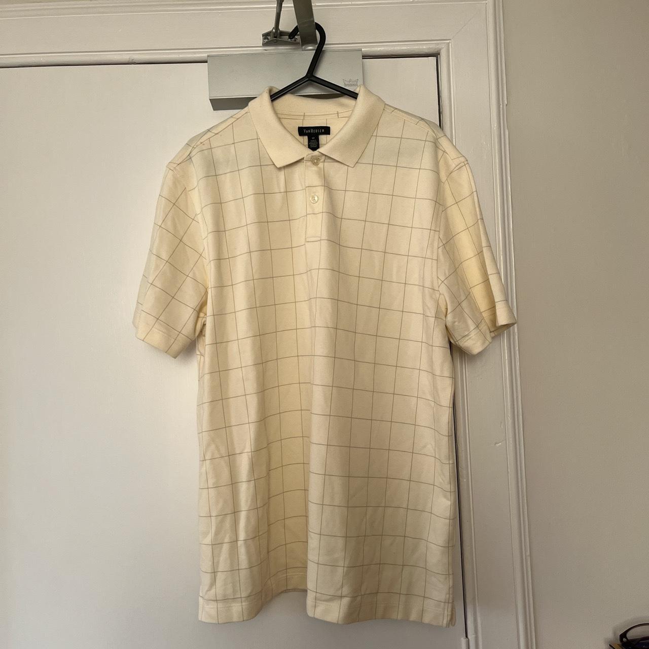 Cream checkered polo shirt First photo shows the... - Depop