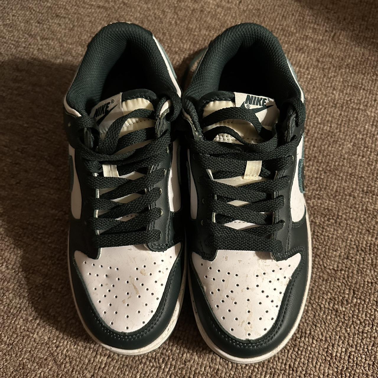 Nike Dunk Low SE Panda trainers in green and white... | Depop