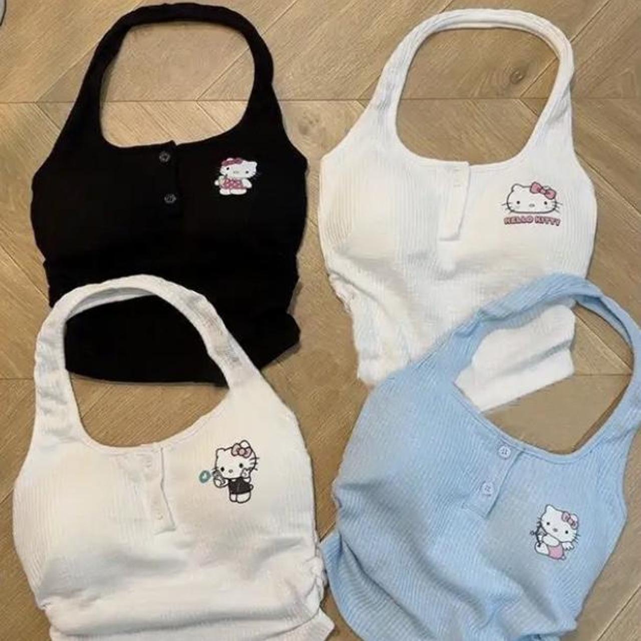 BLACK! Asian styled Hello kitty button up tank top!... - Depop