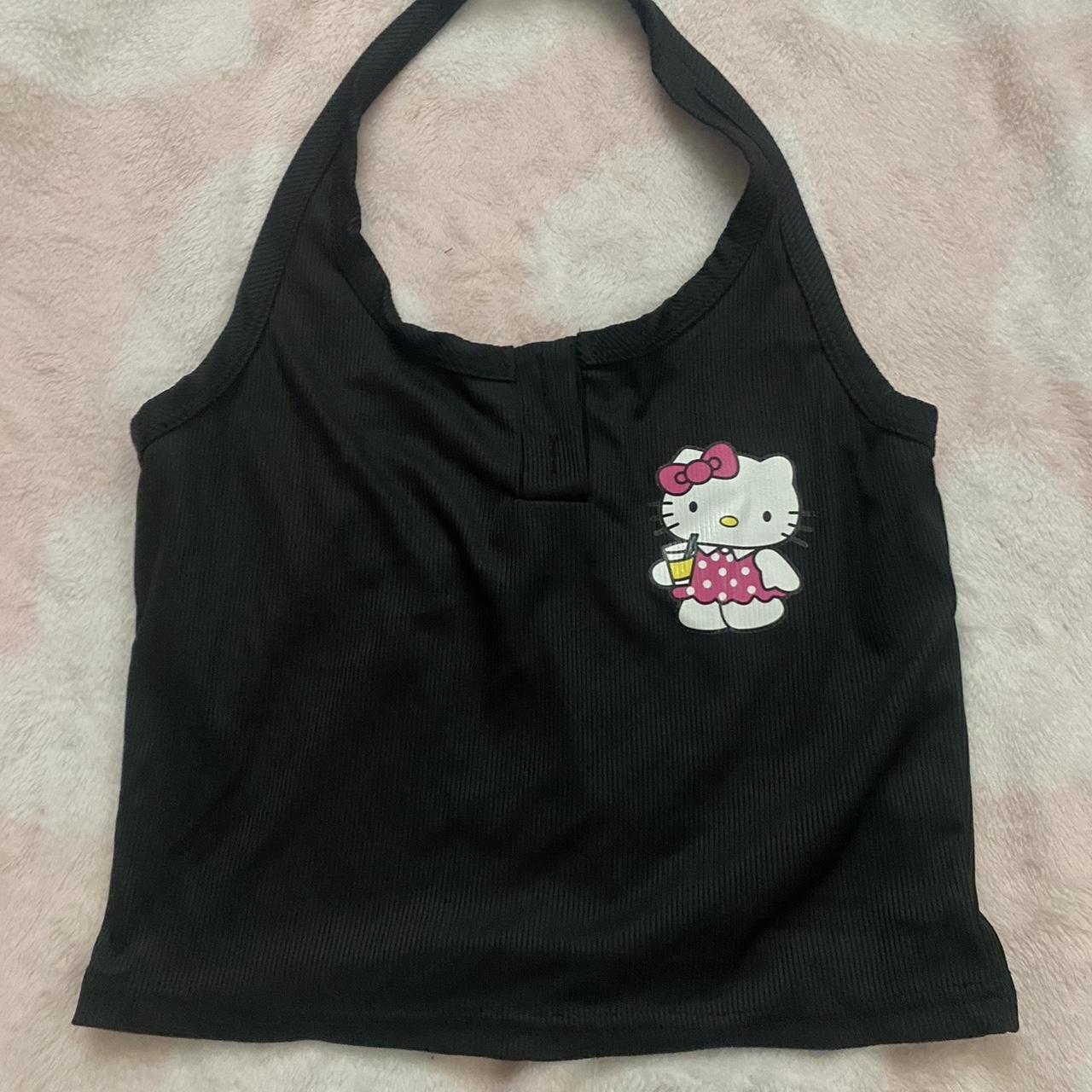 BLACK! Asian styled Hello kitty button up tank top!... - Depop