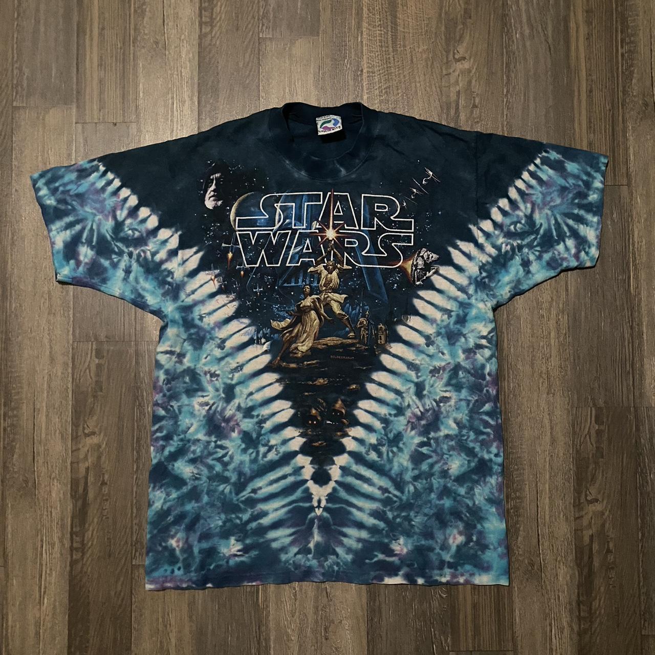 Vintage Star Wars Liquid Blue Tie Dye AOP Tee Minor... | Depop