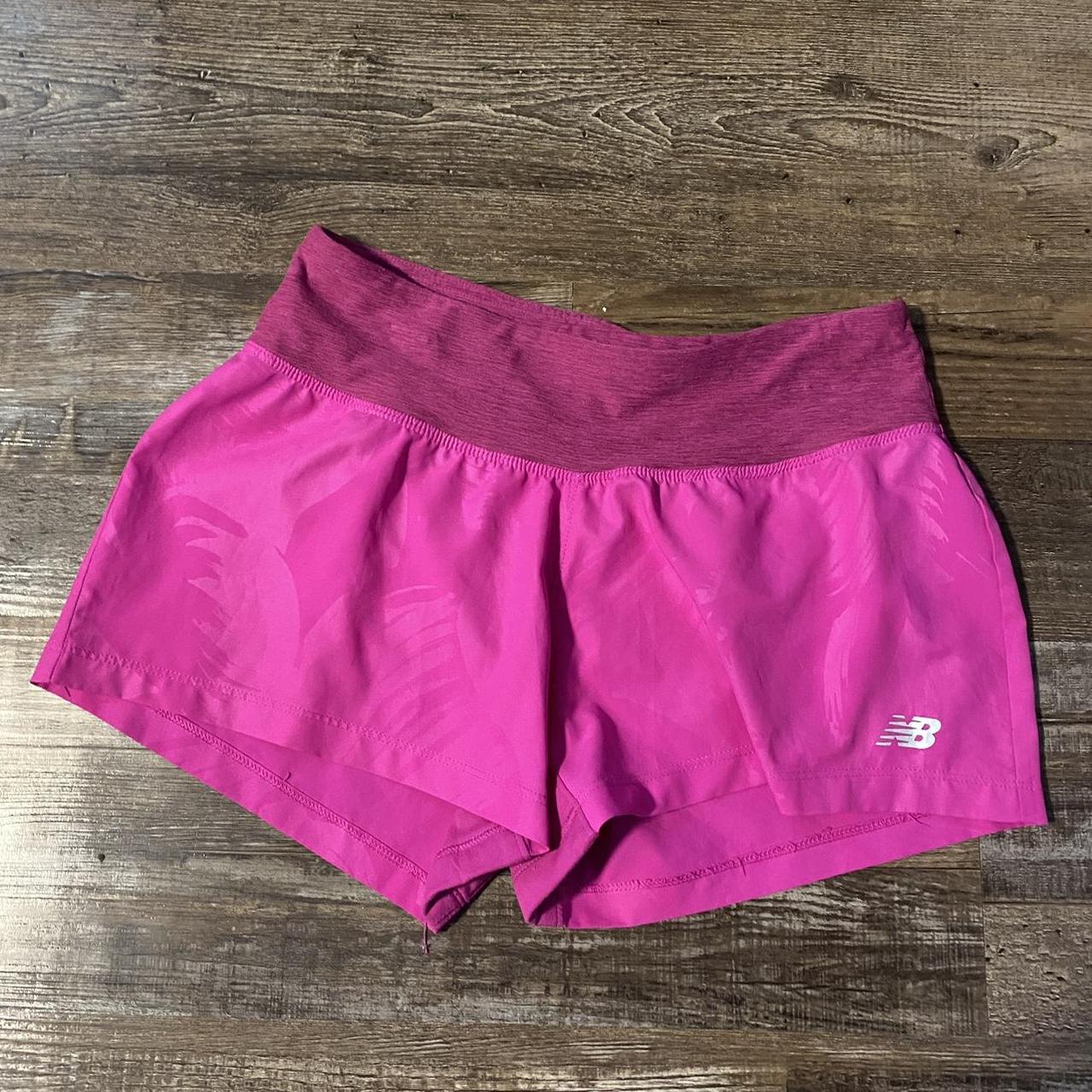new balance hot pink running shorts worn but in... - Depop
