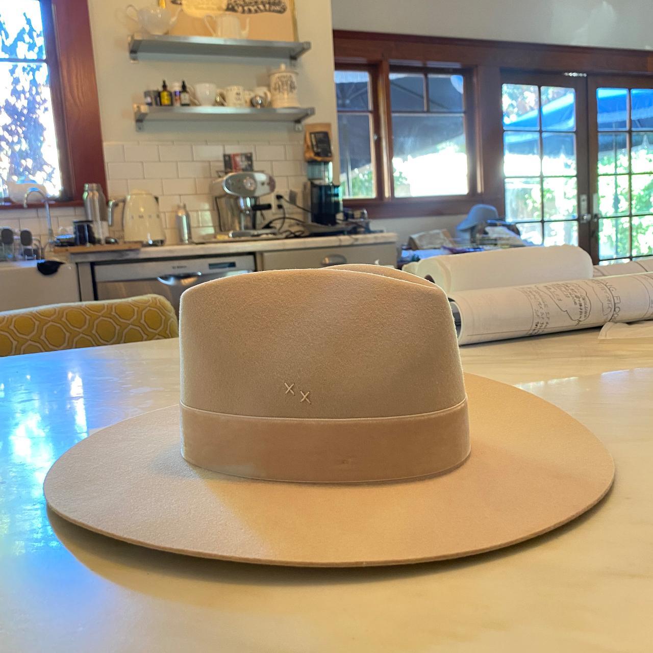 Benson Tri Beige Lack of Color Hat with Velvet... - Depop