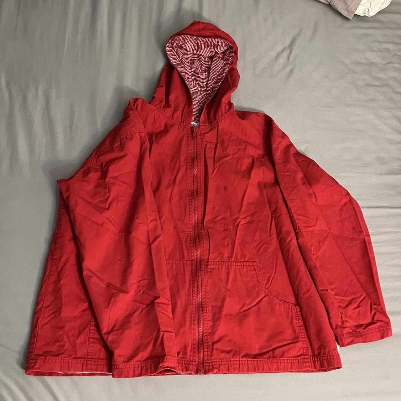 vintage red windbreaker jacket w gingham interior... - Depop