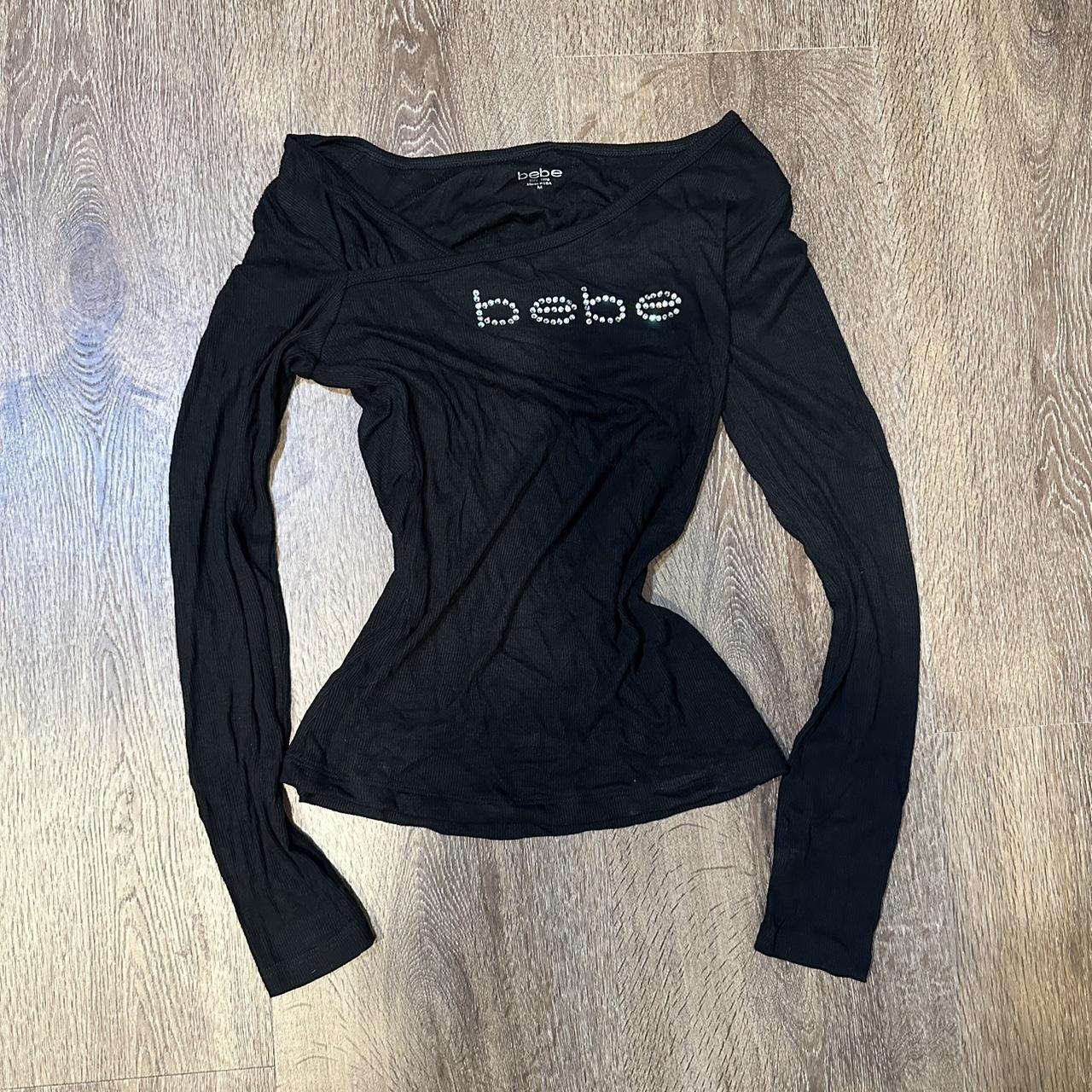 bebe black rhinestone top can be worn normally or... - Depop