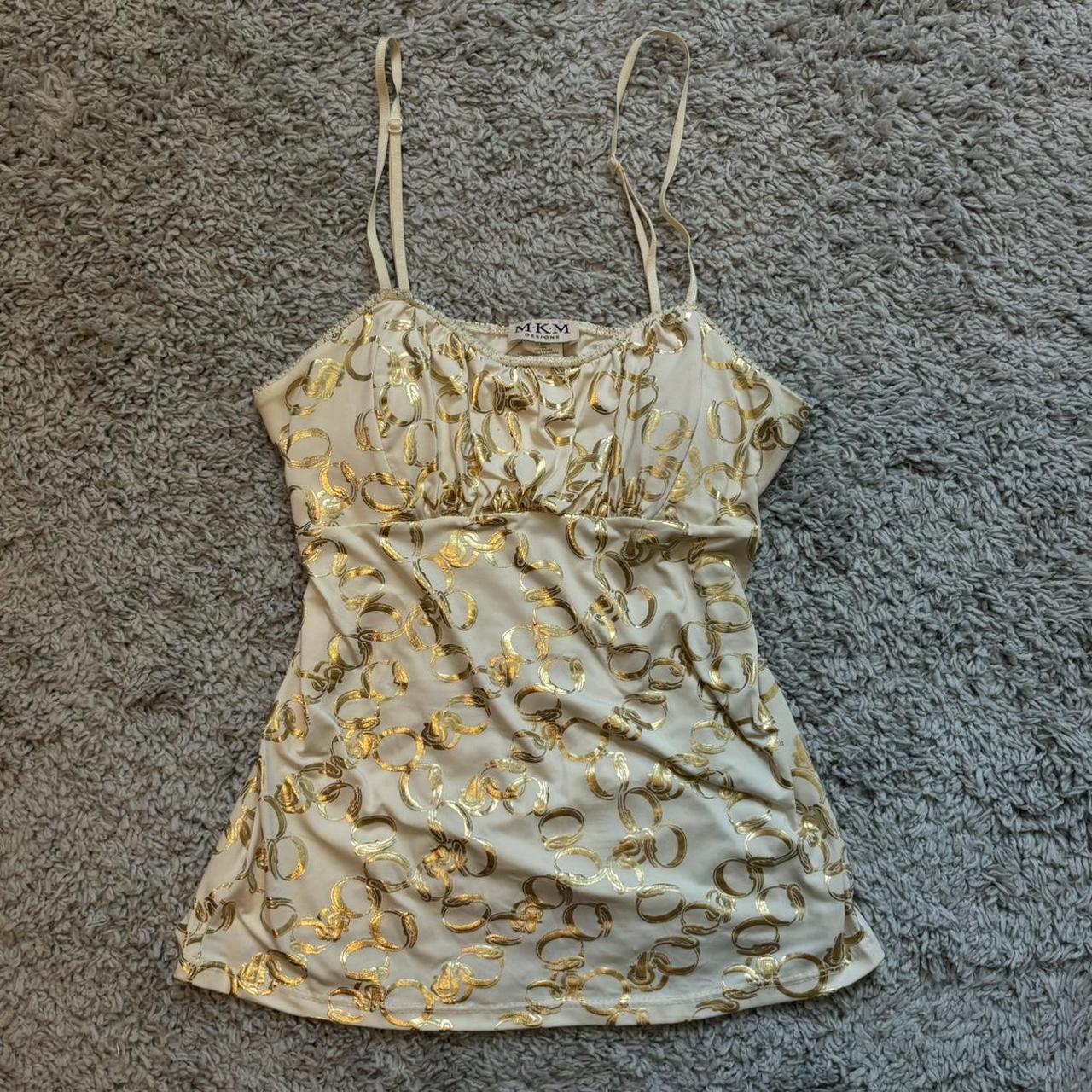 super cute gold and white top size medium brand is... - Depop