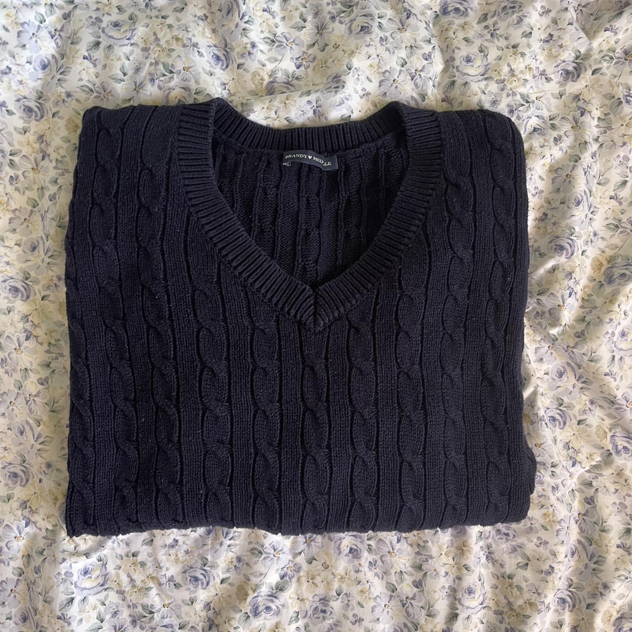 brandy melville v neck oversized cable knit sweater... - Depop