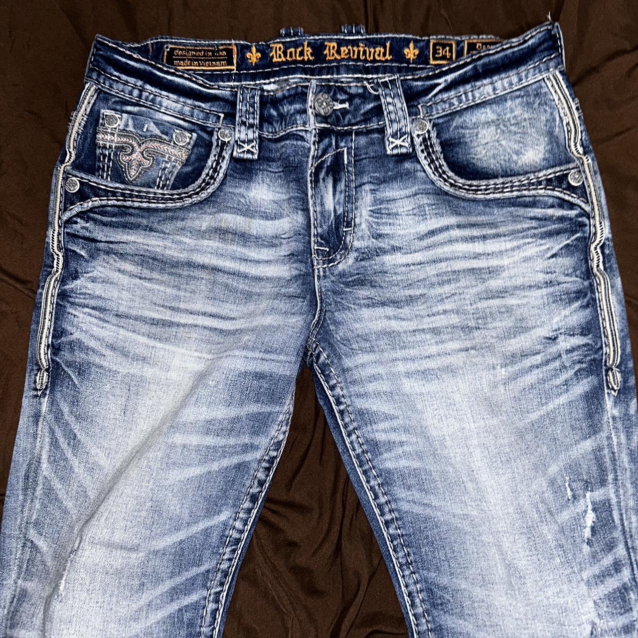 Rock Revival light blue jeans Size is 34x38 Used... - Depop