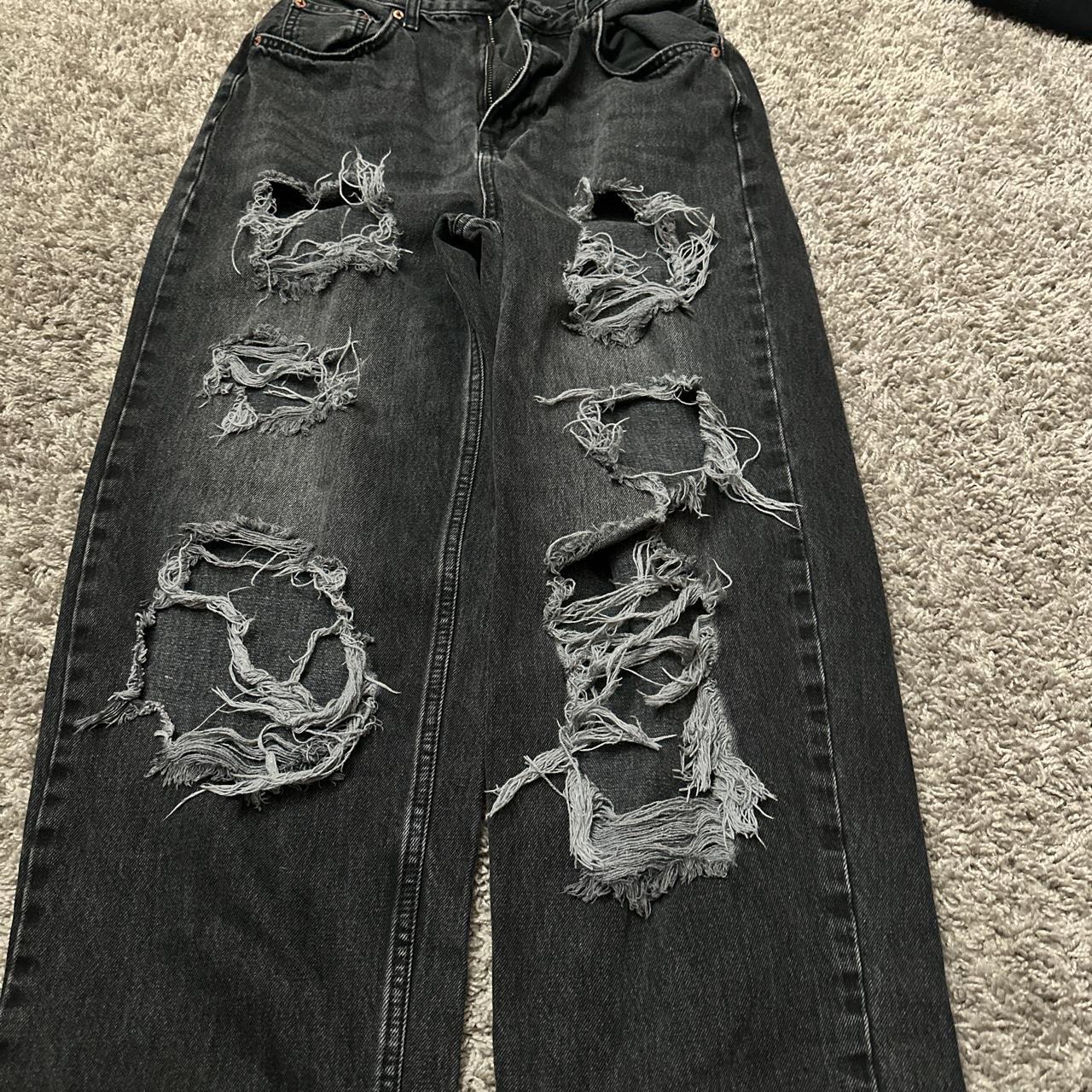 blackish gray ripped jeans 28in waist - Depop