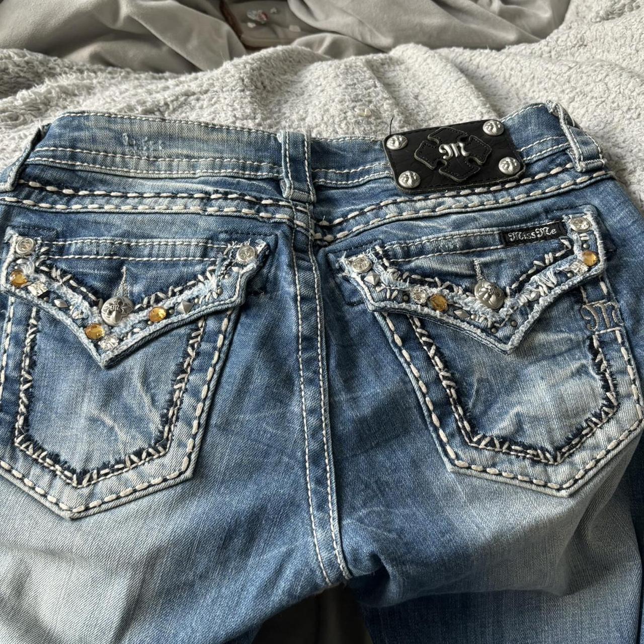 Miss me blue lowrise bootcut jeans with gems 26in... - Depop