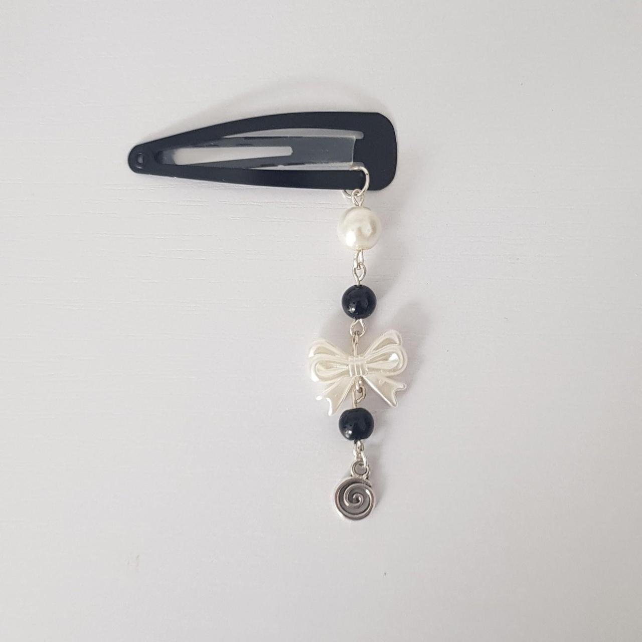 Pearl bow hairclip A cute handmade dangling clip... - Depop