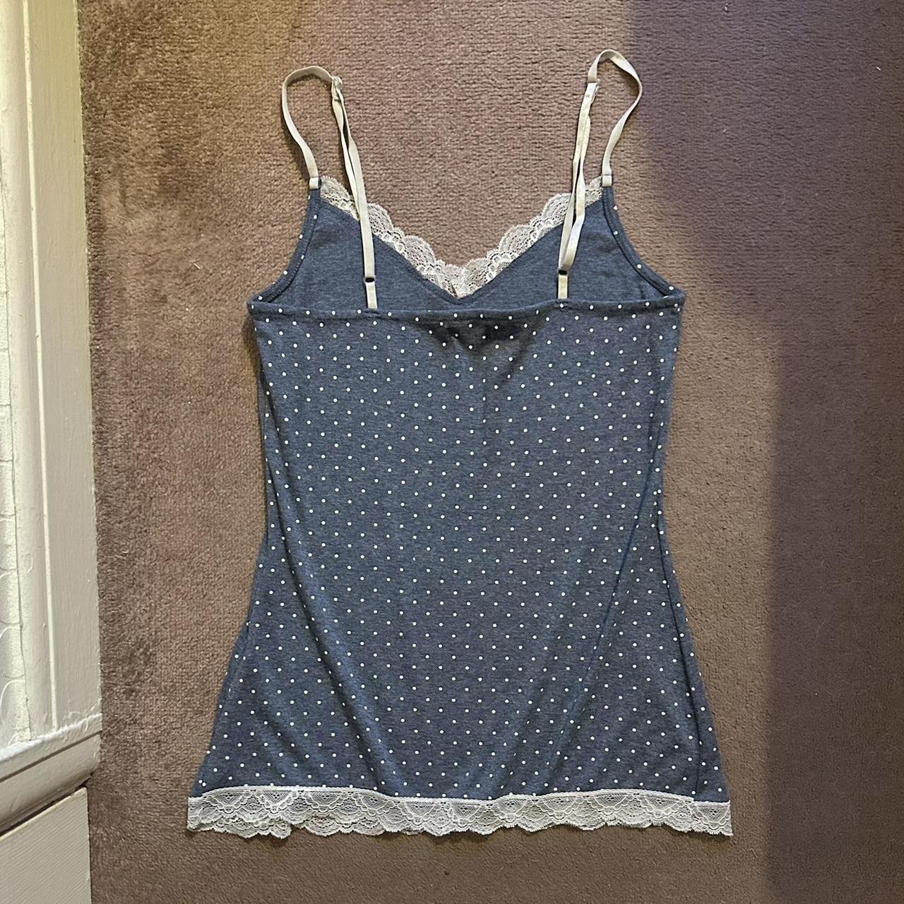 y2k brand flg flashlights blue/white polkadot v neck... - Depop