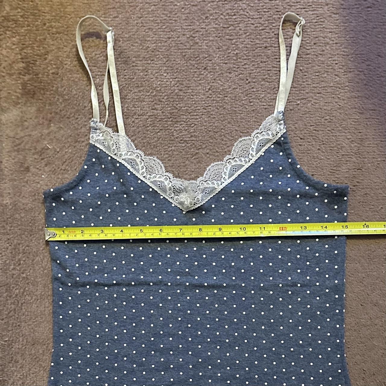 y2k brand flg flashlights blue/white polkadot v neck... - Depop