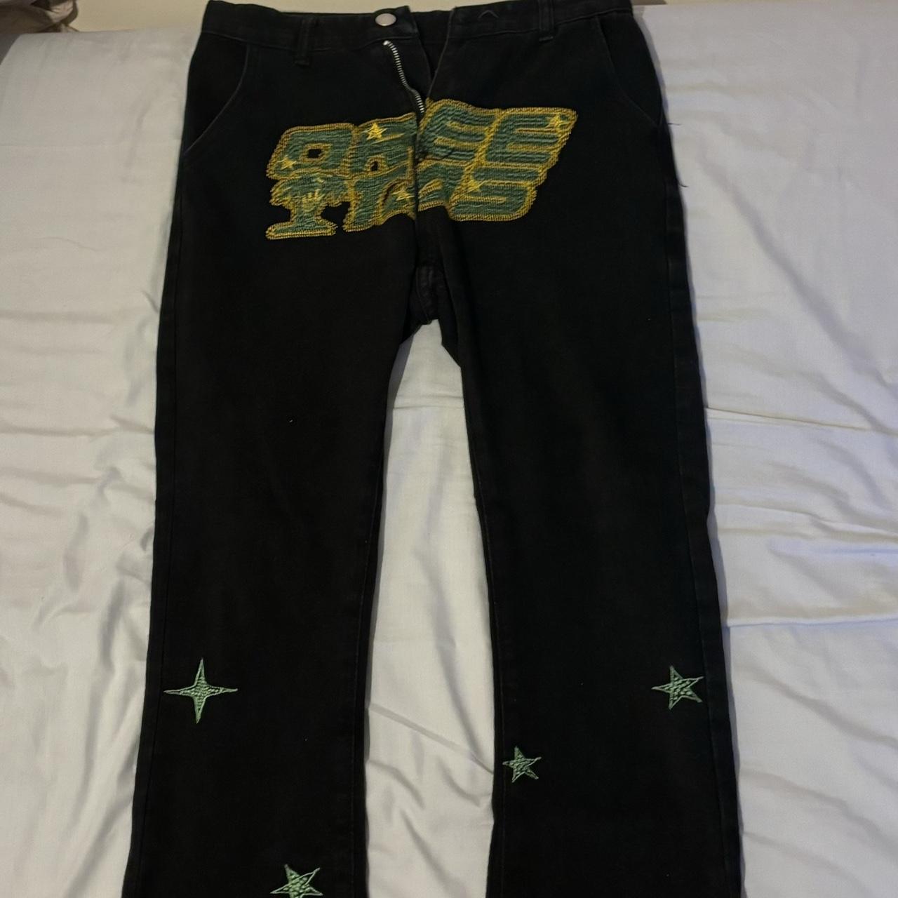 Y2K flared jeans with graphic print SIZE S #Y2K... - Depop