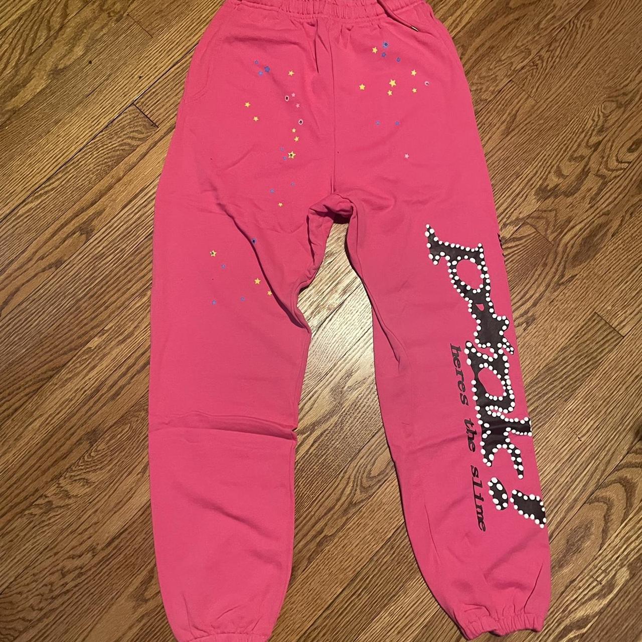 Sp5der “pink” pink sweatpants sz M - Depop