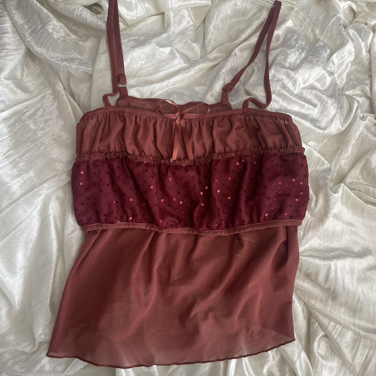 mesh sparkly y2k babydoll top with bow size medium... - Depop
