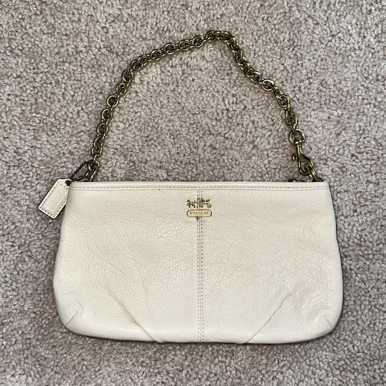 Small White Coach Leather Handbag Gold Chain... - Depop