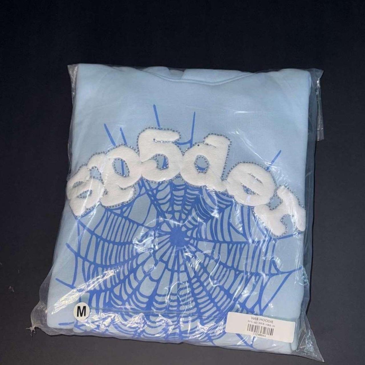 light blue sp5der hoodie brand new size medium | Depop
