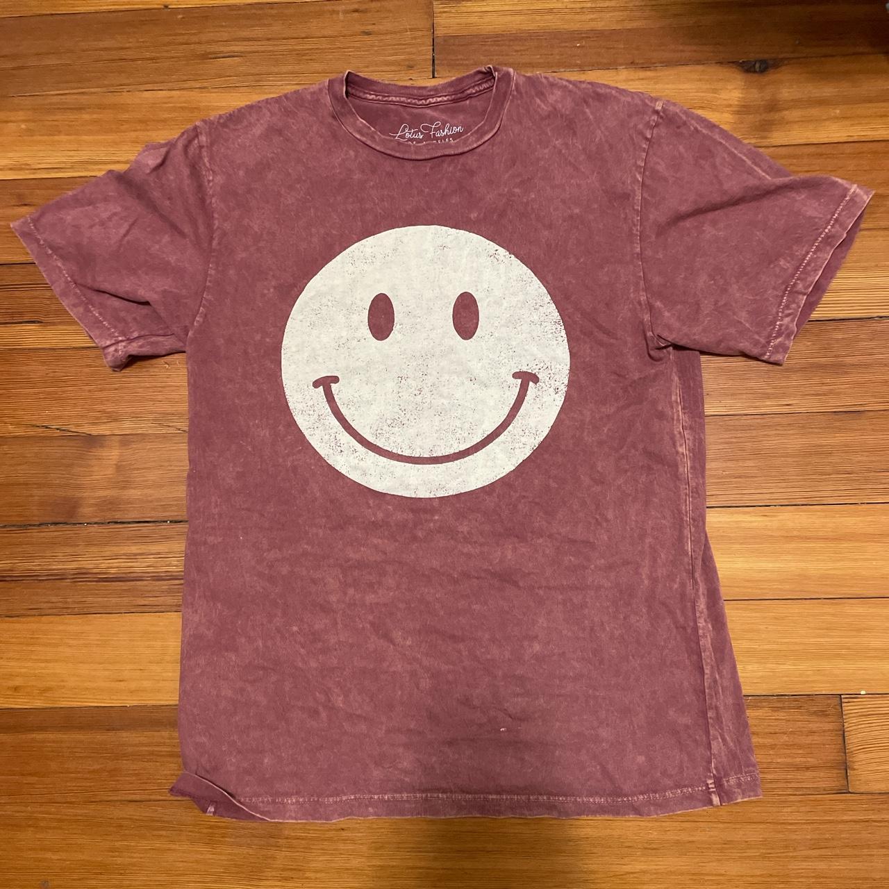 Maroon oversized smiley face shirt! Worn one time... - Depop