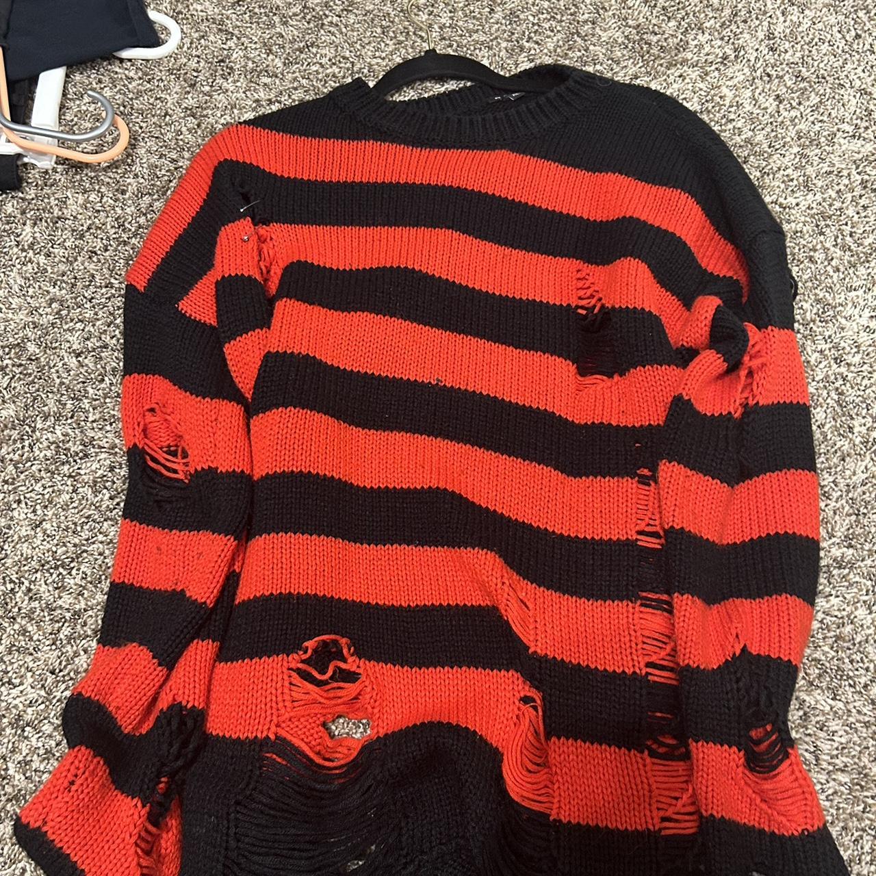 Black and red emo type sweater with holes worn a few... - Depop