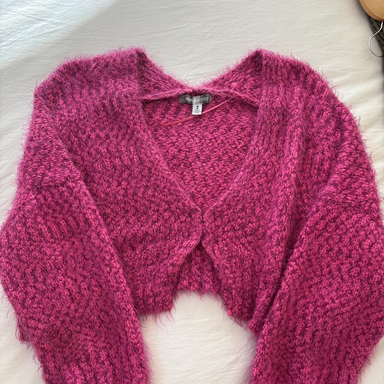 Pink fuzzy cardigan #cardigan has clips to attatch... | Depop