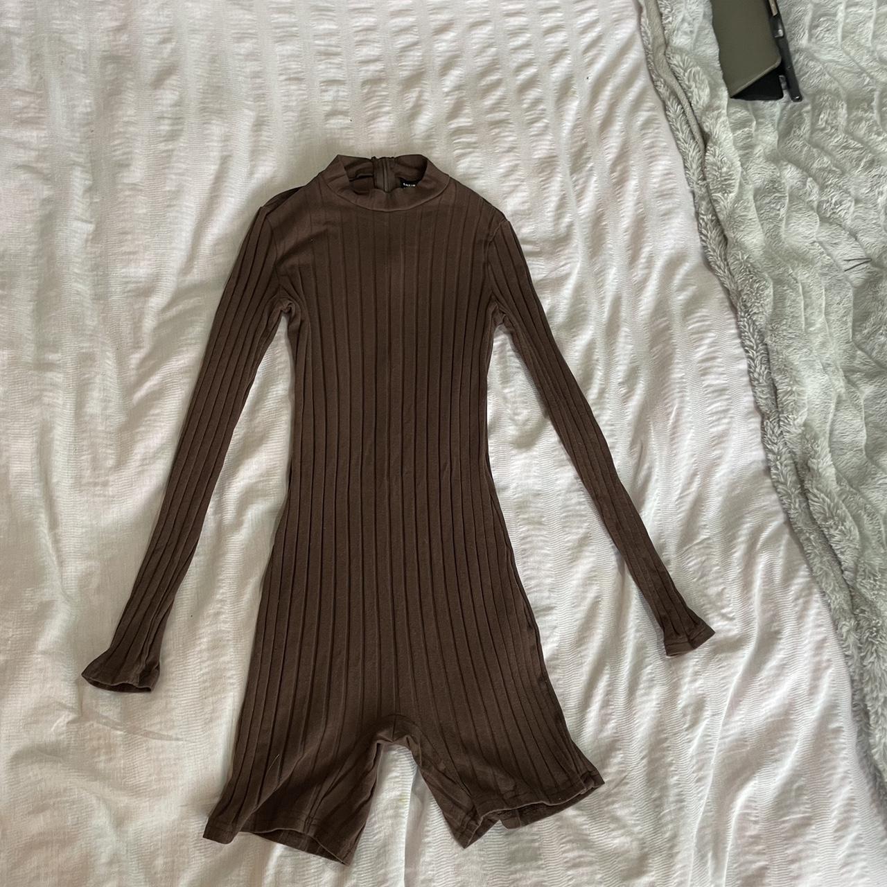 brown high neck ribbed unitard $10 - Depop