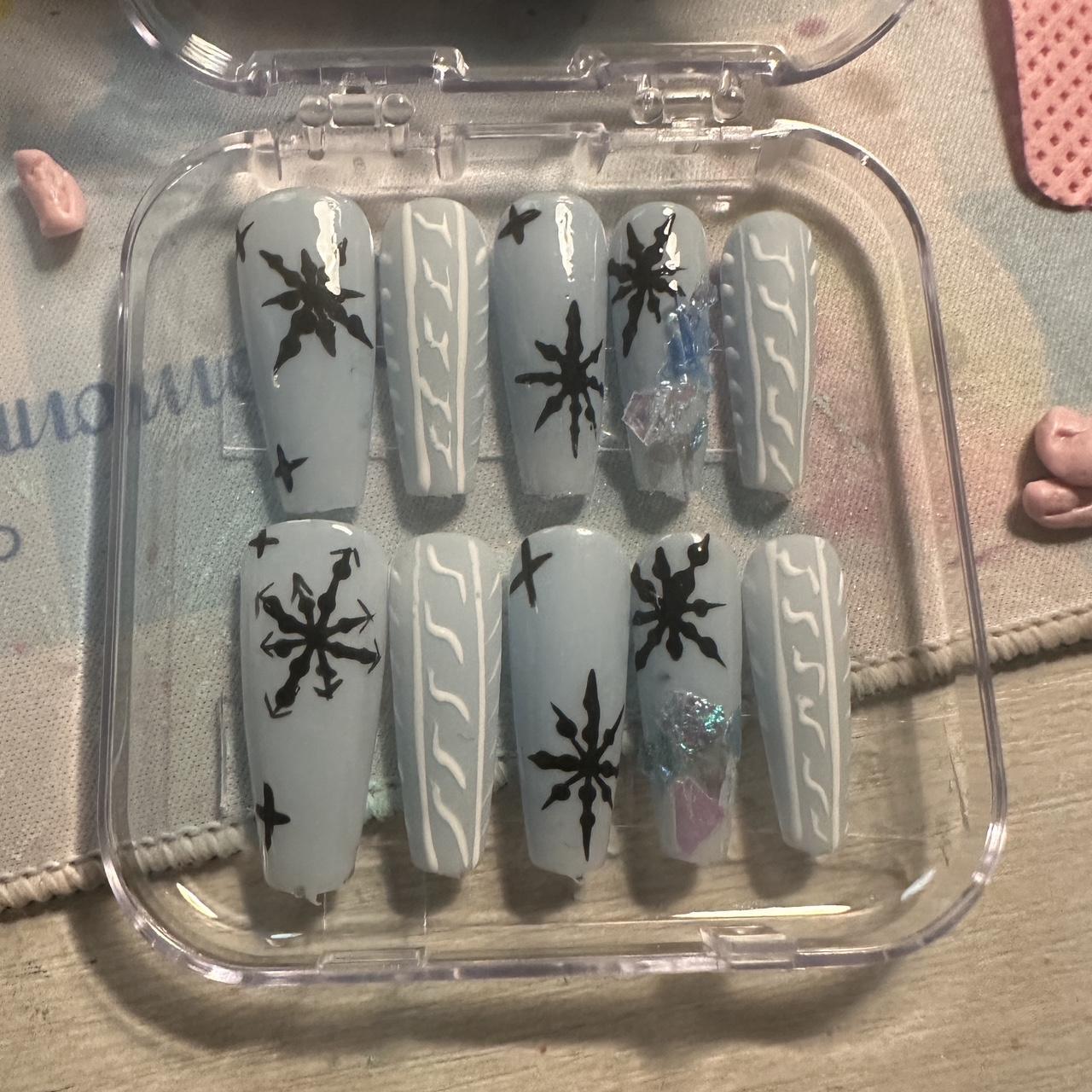 Blue and white millennial core snowflake sweater... - Depop