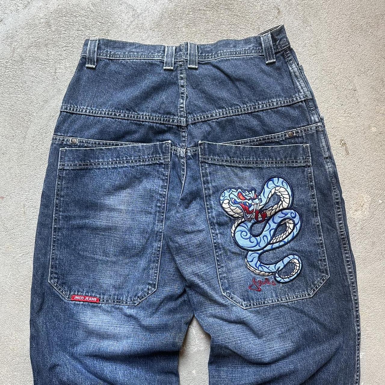 JNCO Embroidered Tribal Snake Baggy... - Depop