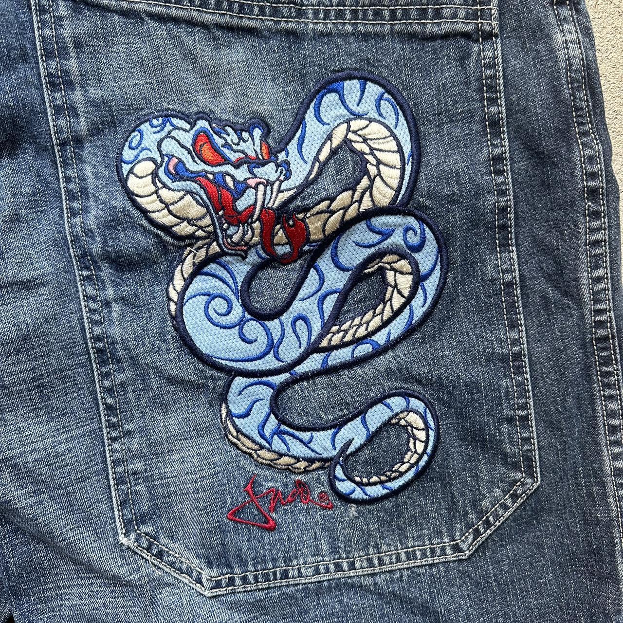 JNCO Embroidered Tribal Snake Baggy... - Depop