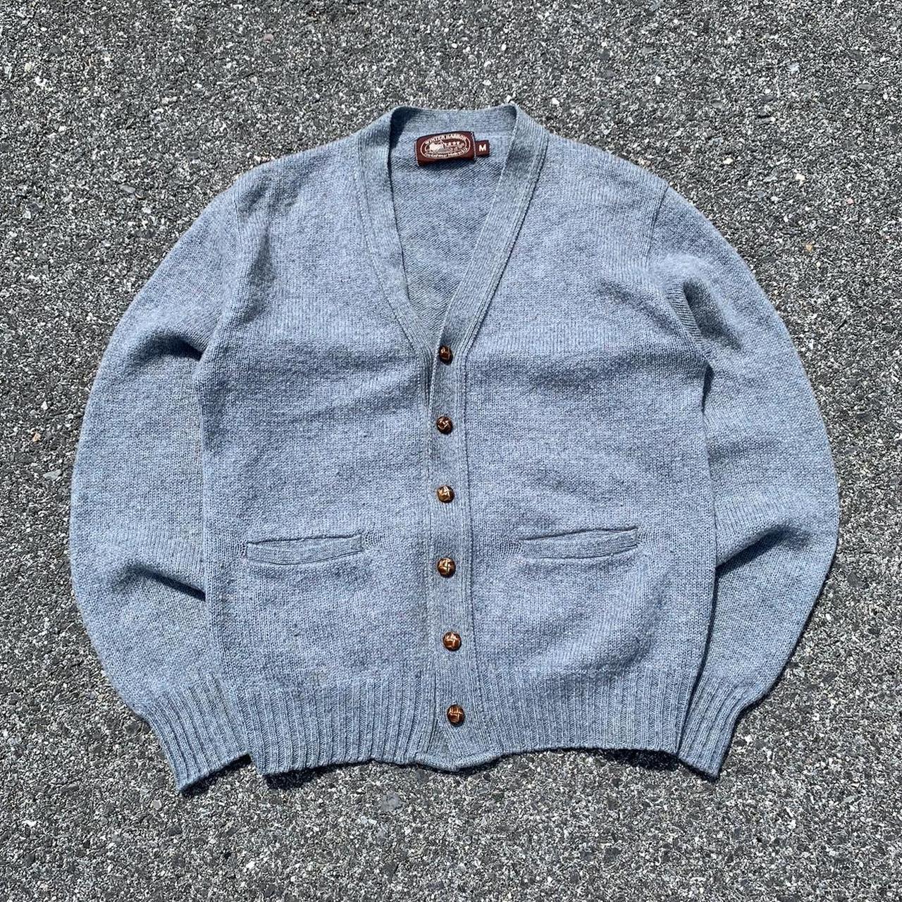 Vintage wool light blue/ lilac grandpa cardigan... - Depop