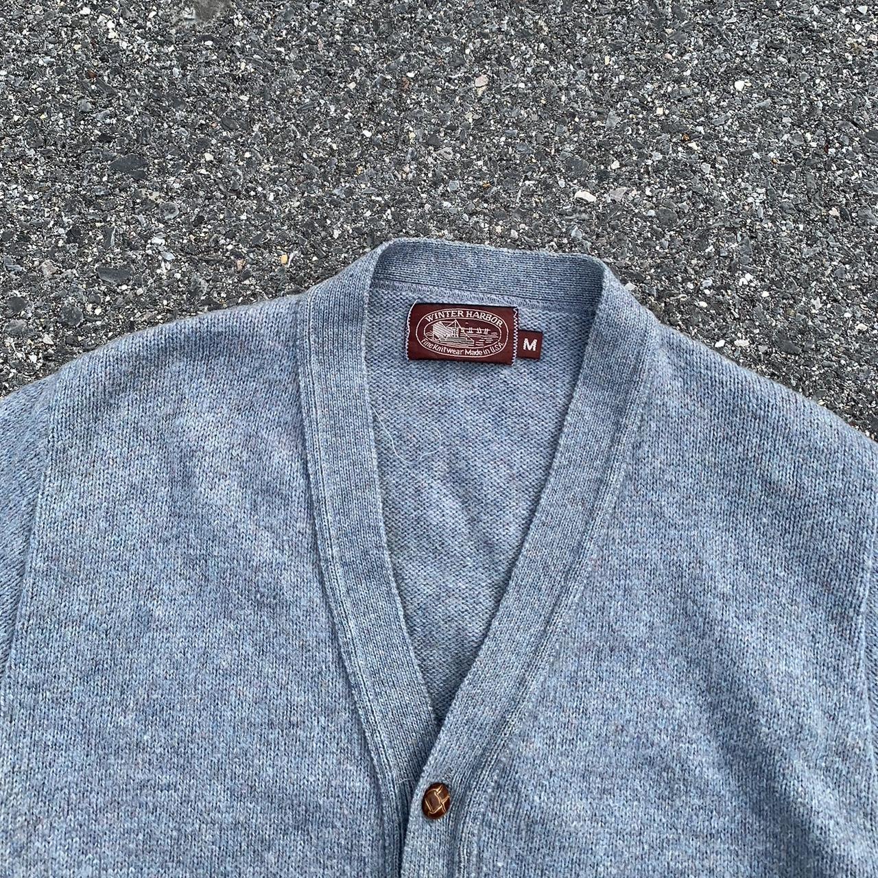 Vintage wool light blue/ lilac grandpa cardigan... - Depop