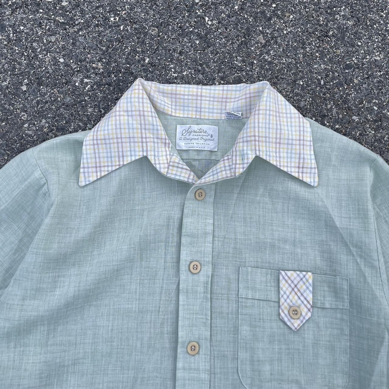 Vintage 70/80s style light green button up shirt... - Depop